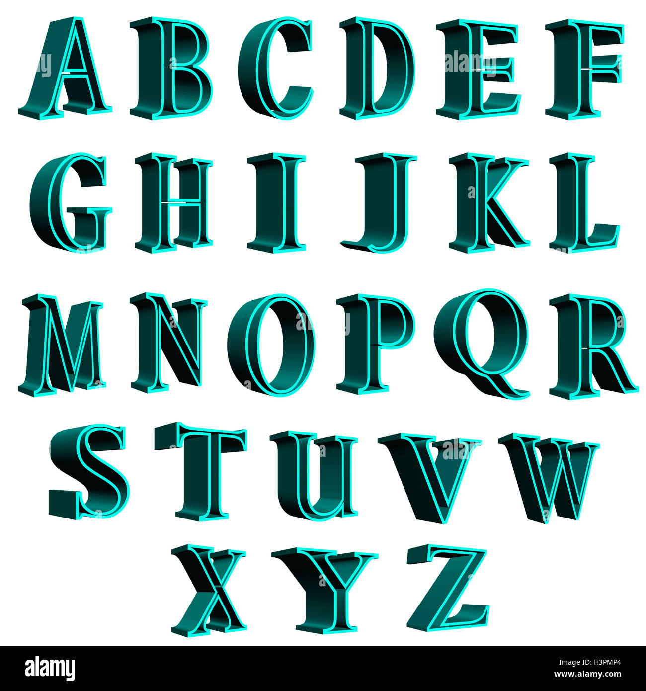 turquoise alphabet letters 3D illustration Stock Photo - Alamy