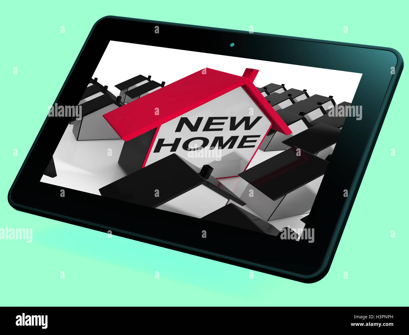 New Home House Tablet Means Buying Property Or Real Estate Stock Photo ...