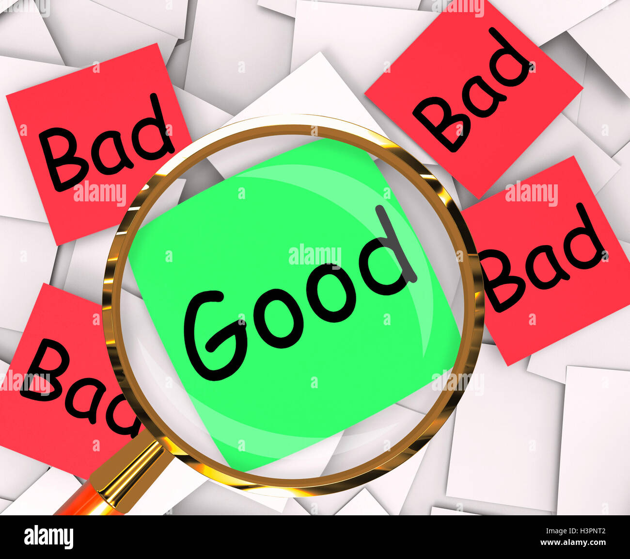 Good Bad Post-It Papers Mean Acceptable Or Unacceptable Stock Photo - Alamy