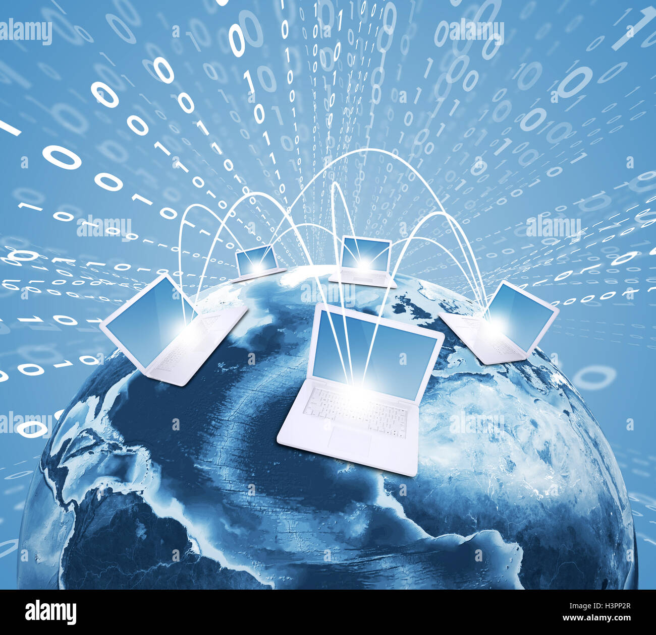 Laptops with Earth and world map Stock Photo - Alamy