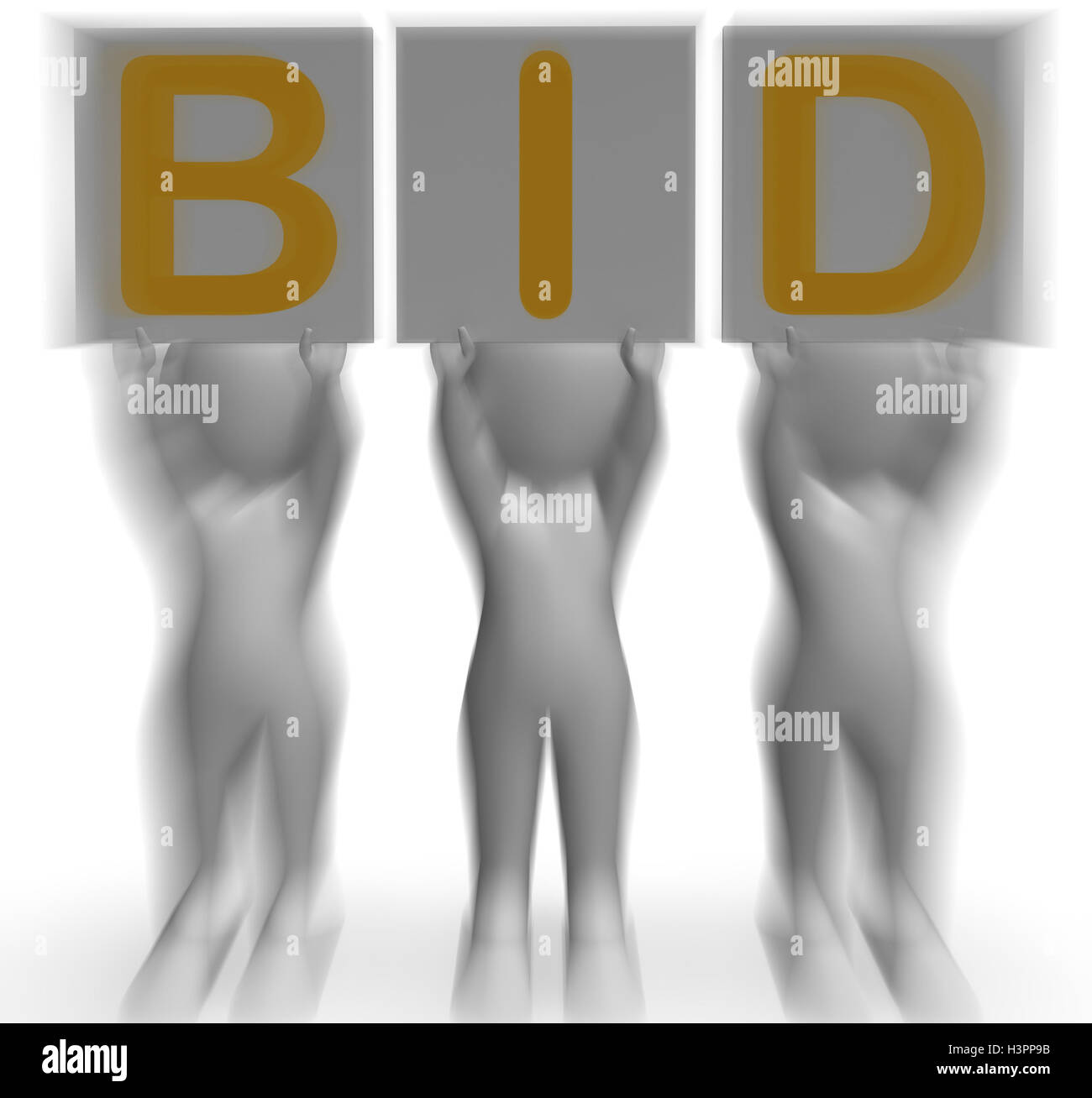Bid Placards Shows Auction Bidder And Auctioning Stock Photo - Alamy