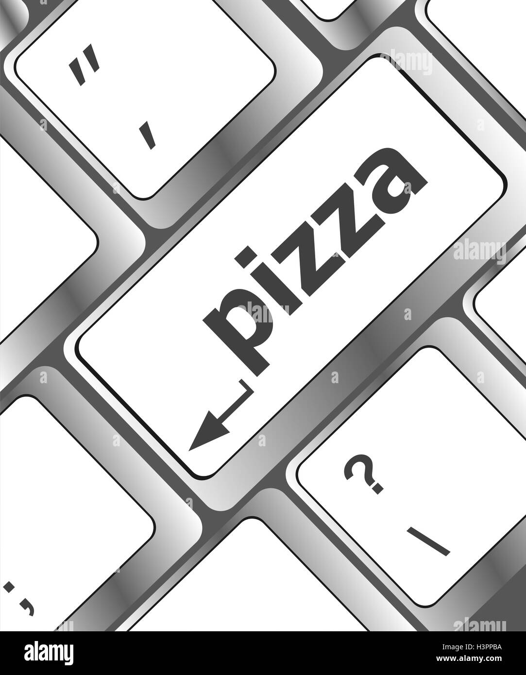 Computer keyboard with blue pizza word on enter key Stock Photo - Alamy
