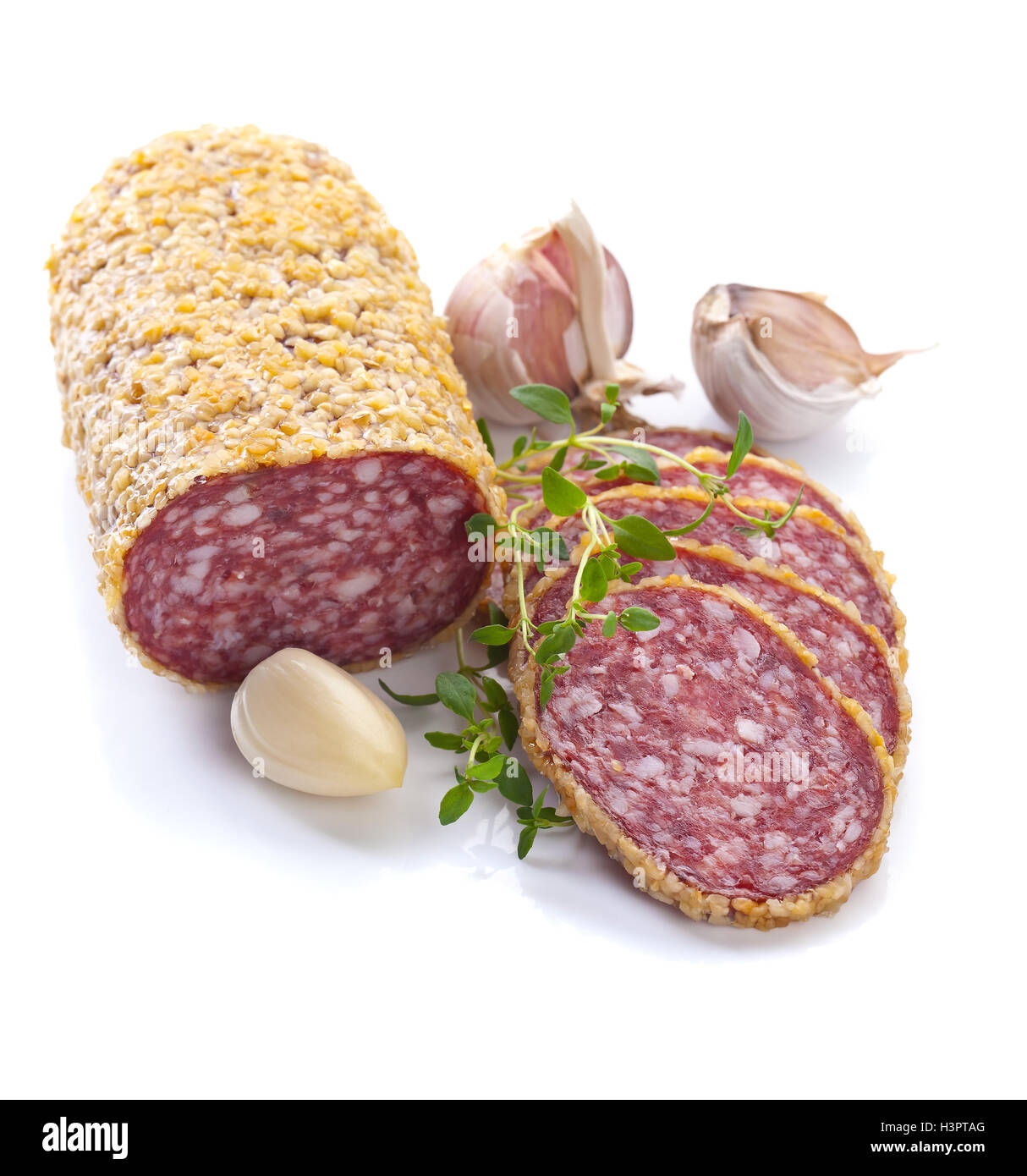 slices of salami isolated on a white background Stock Photo - Alamy