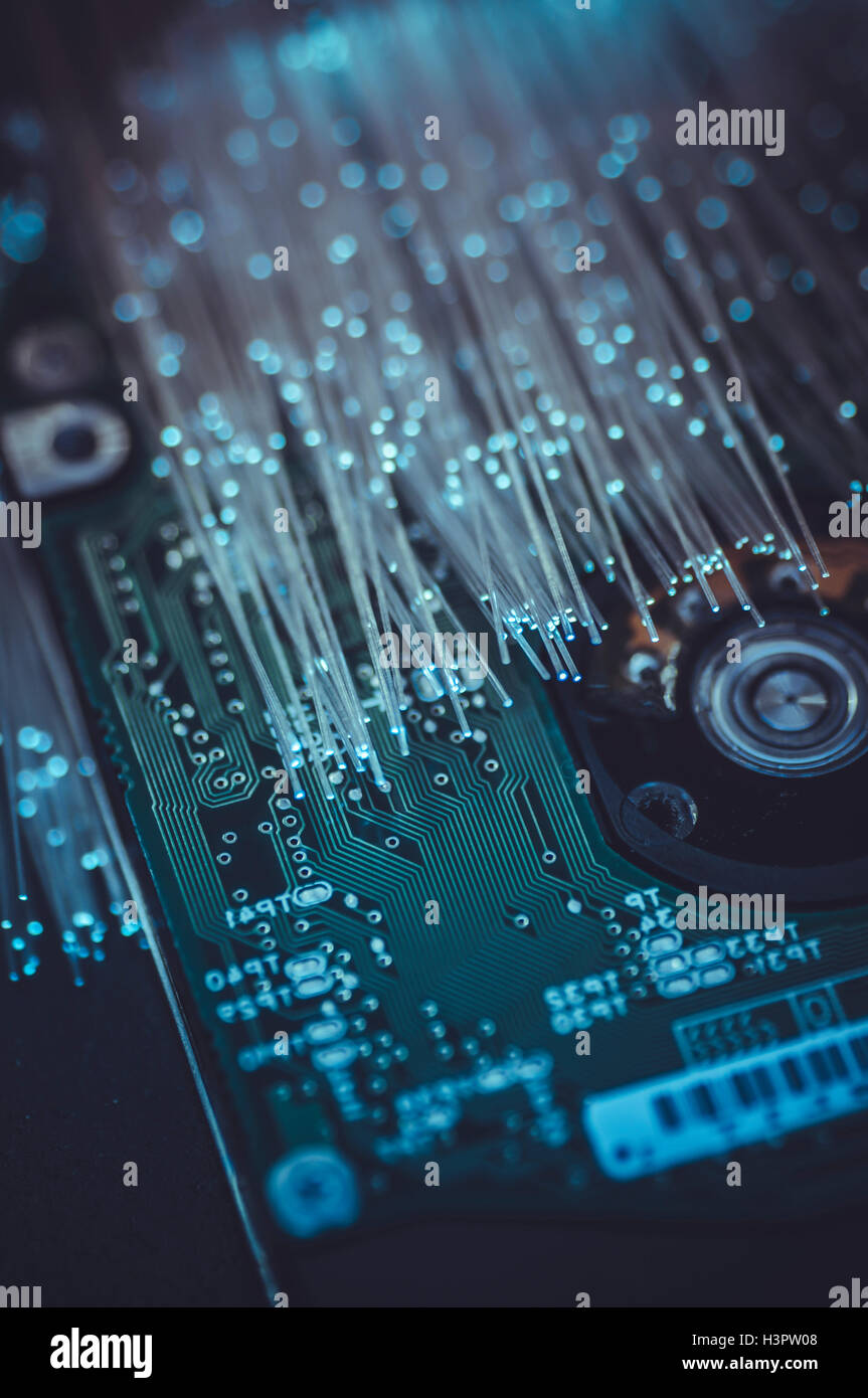 motherboard, plate of chips with fiber optic lights Stock Photo - Alamy