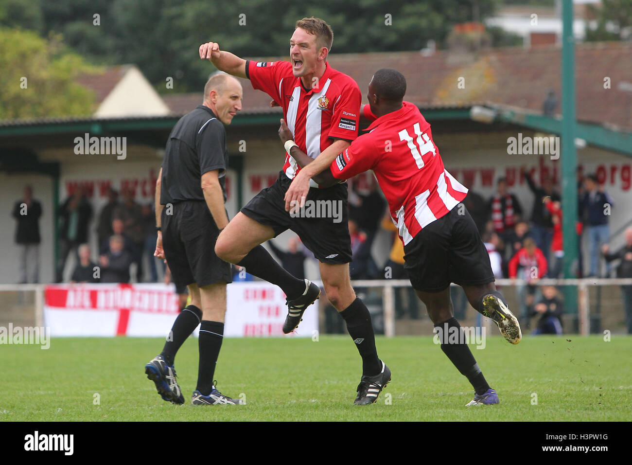 Carl Rook of AFC Hornchurch scores the equalising goal for his team and ...