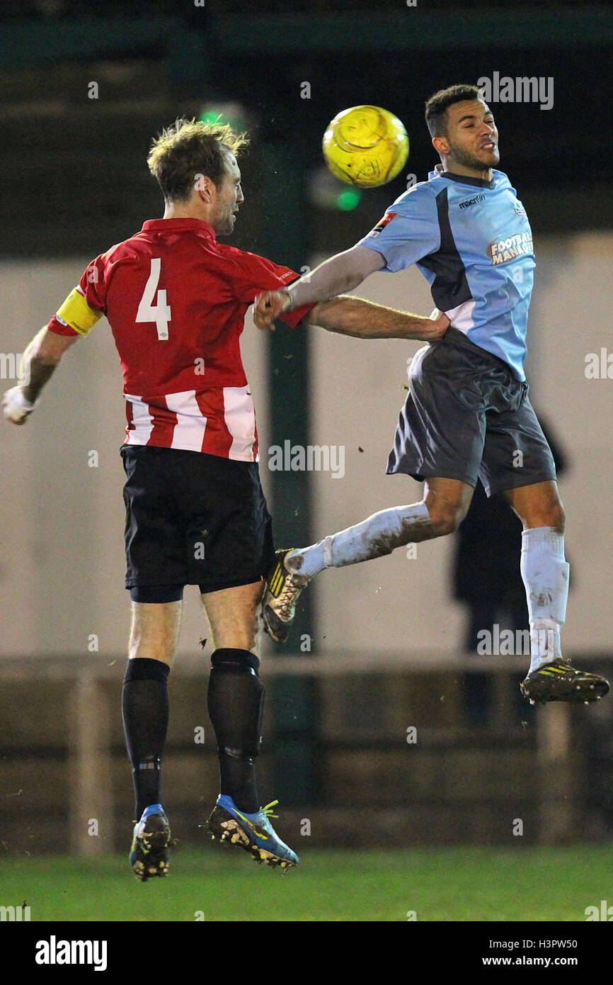 Elliot Styles in aerial action for Hornchurch - AFC Hornchurch vs ...