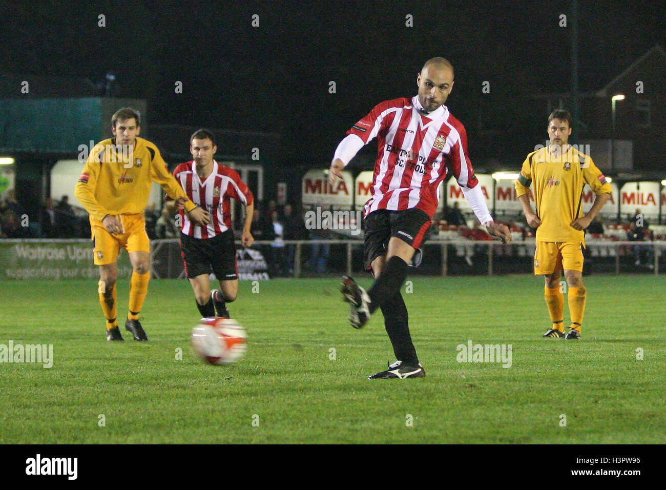 Jonathan Hunt takes a penalty for Hornchurch which is saved by Jack ...