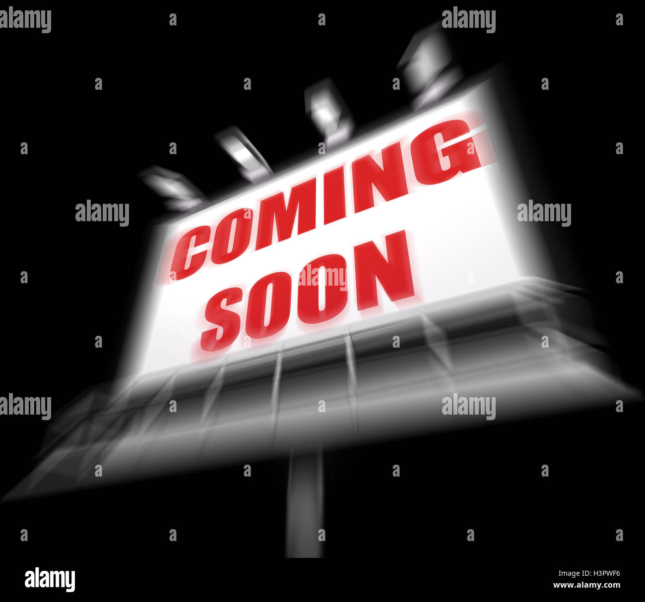 Coming Soon Media Sign Displays New or Future Arrival Stock Photo - Alamy