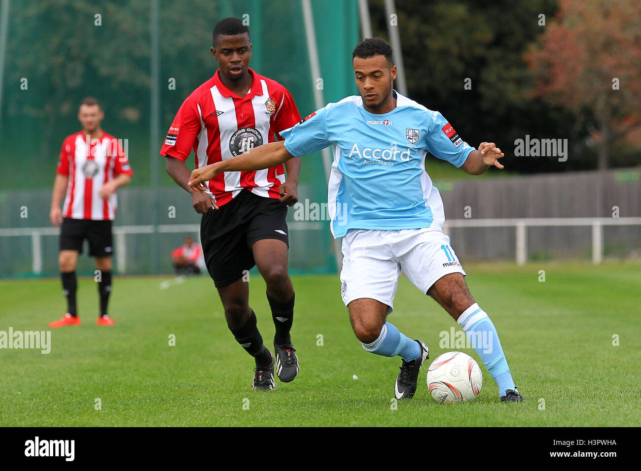 Jerome Federico of Hampton & Richmond Borough and Thomas Gogo of AFC ...