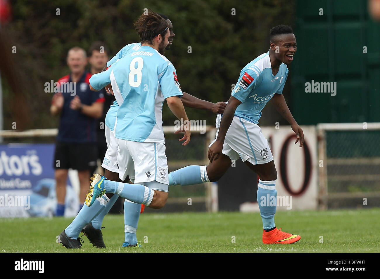 Luke Wanadio of Hampton & Richmond Borough (R) celebrates scoring the ...
