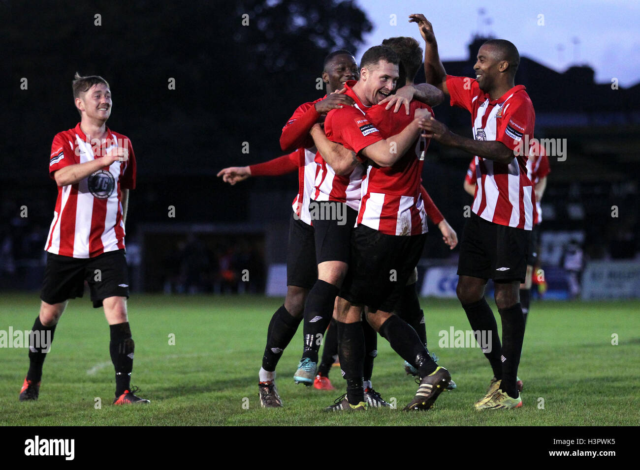 Billy Coyne is congratulated on scoring the second goal for Hornchurch ...