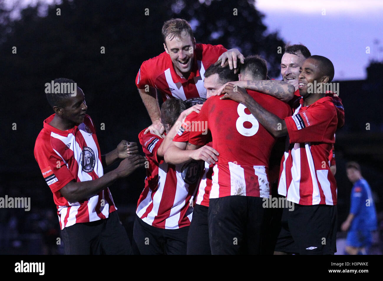Billy Coyne is congratulated on scoring the second goal for Hornchurch ...