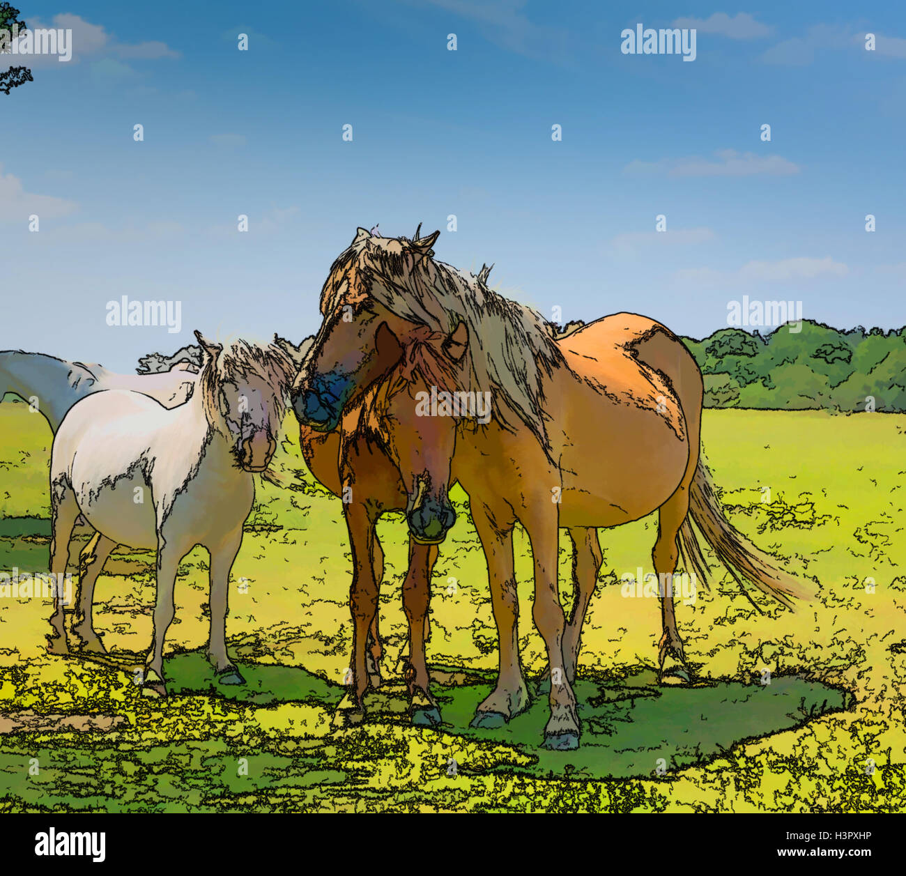 Ponies cuddling and showing affection illustration like cartoon Stock ...
