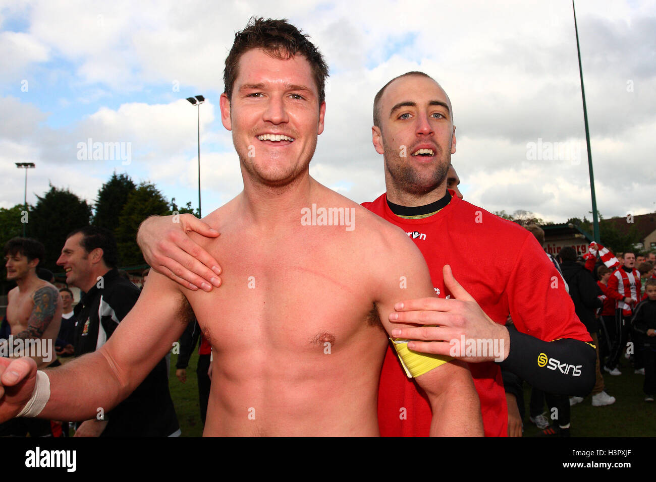 Frankie Curley (L) and Elliot Styles of Hornchurch celebrate promotion ...
