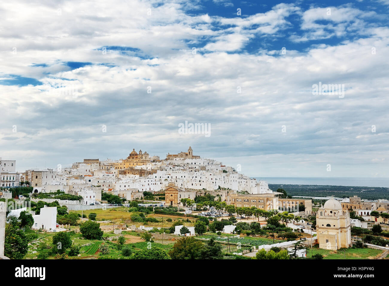 Apulia, southern Italy - panoramic view of the white city Ostuni Stock ...