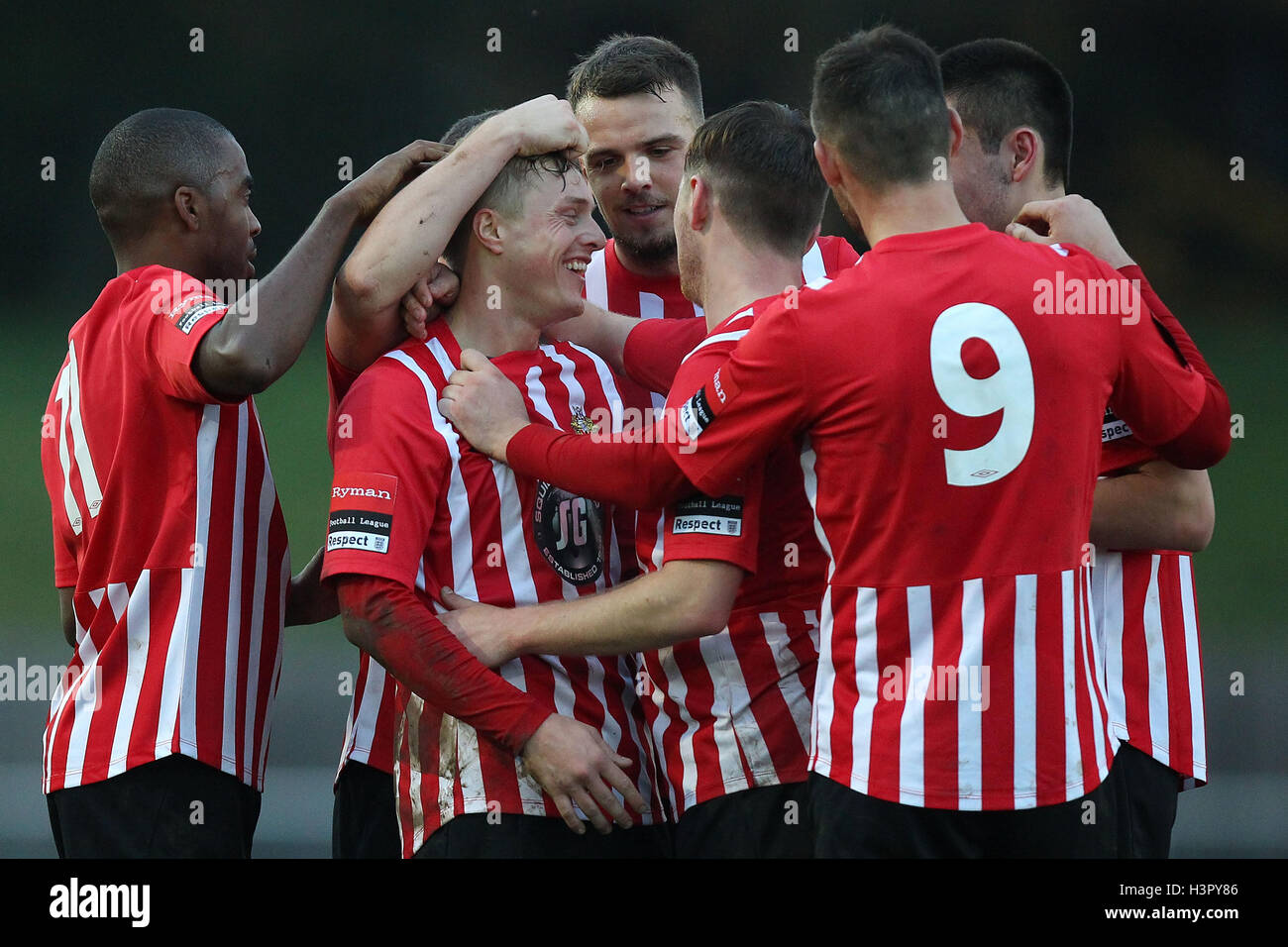 George Purcell of Hornchurch is congratulated on scoring the third goal ...