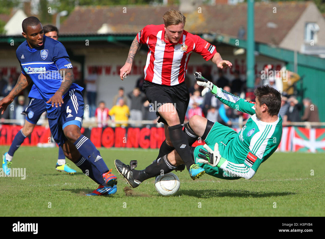 George Purcell in action for Hornchurch as he take a tumble in the area ...