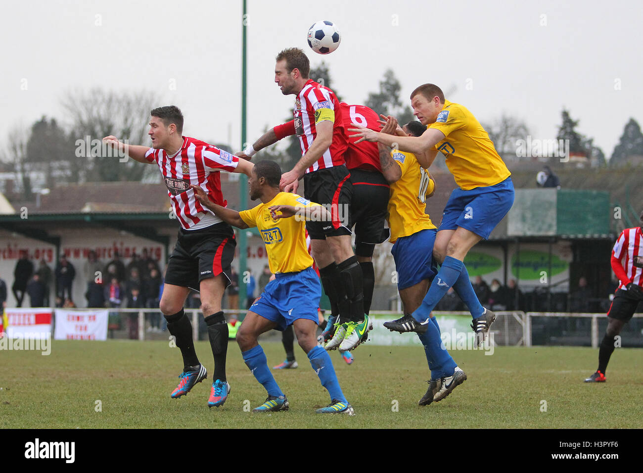 Elliot Styles in aerial action for Hornchurch - AFC Hornchurch vs ...