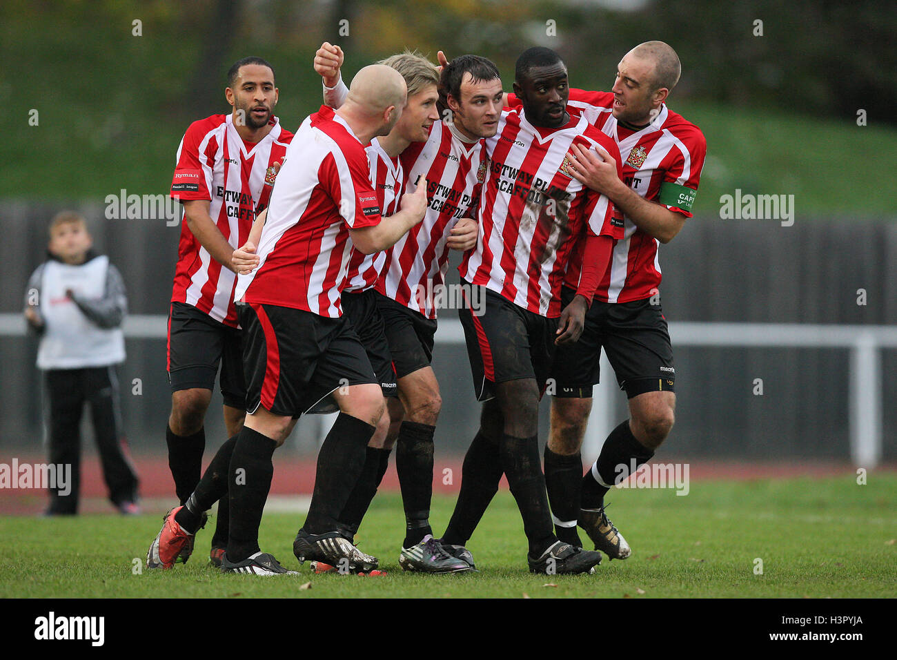 Martin Tuohy scores the first goal for Hornchurch and celebrates with ...