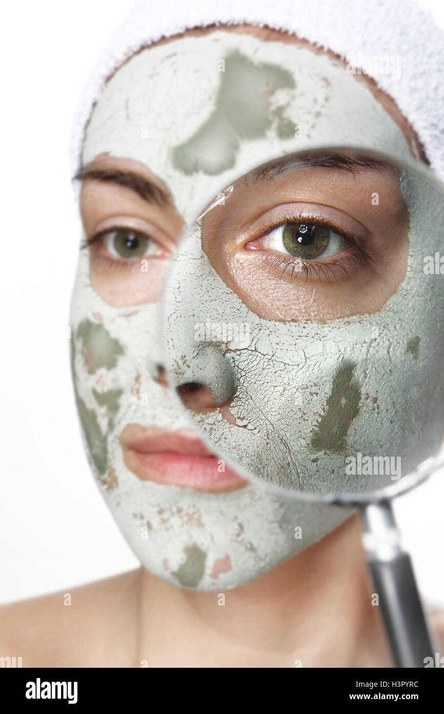 beautiful woman with magnifying glass and enlarged eye Stock Photo - Alamy