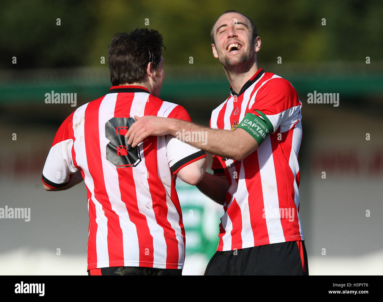 Elliot Styles (R) congratulates Tommy Black on scoring the fourth goal ...