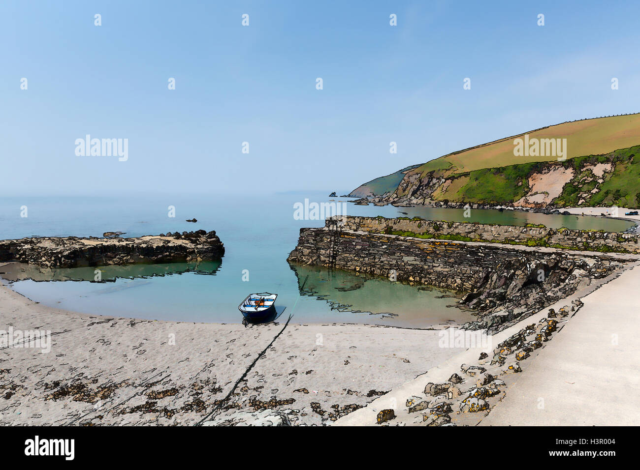 Tiny harbour Portwrinkle Cornwall Uk with one boat Stock Photo - Alamy