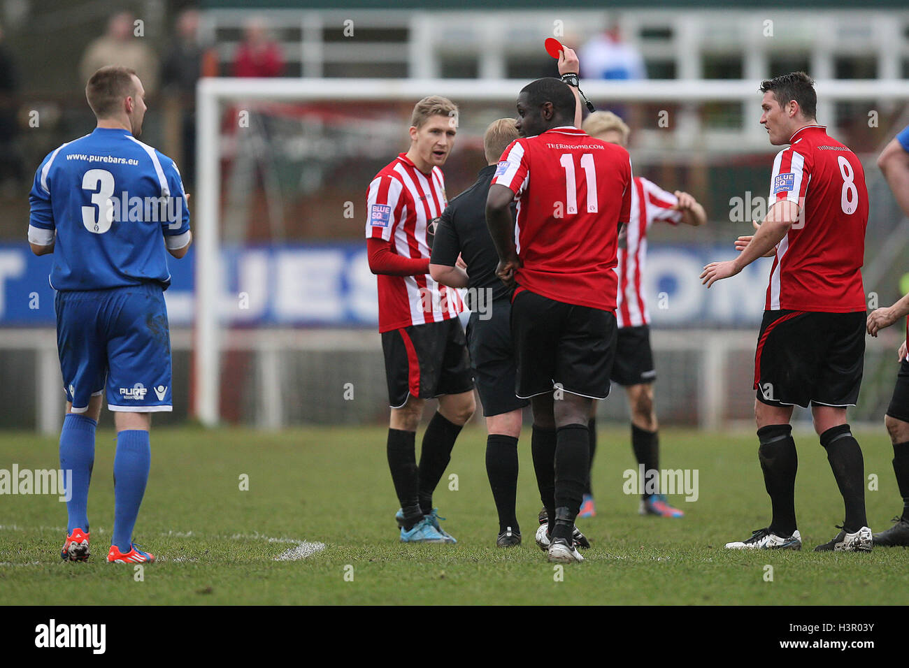 Lewis Smith of Hornchurch is sent off by referee Wood for a second ...