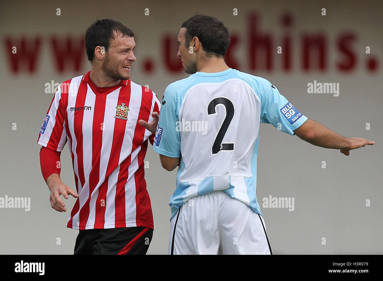 Martin Tuohy of Hornchurch reacts angrily to Jamie Price of Weston ...