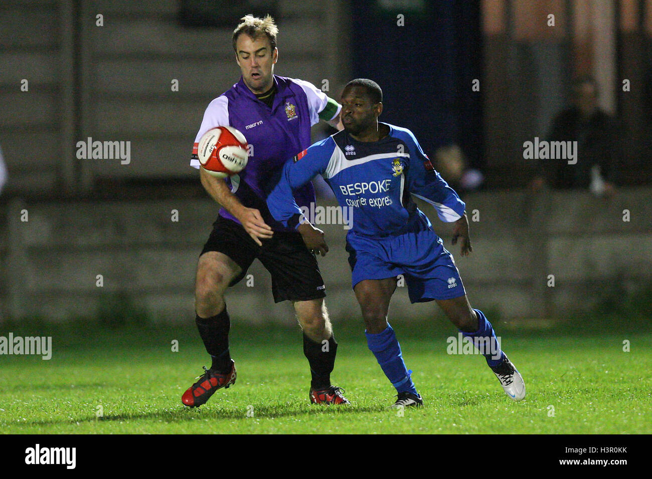 Elliot Styles handles the ball on the edge of the area to give Aveley a ...