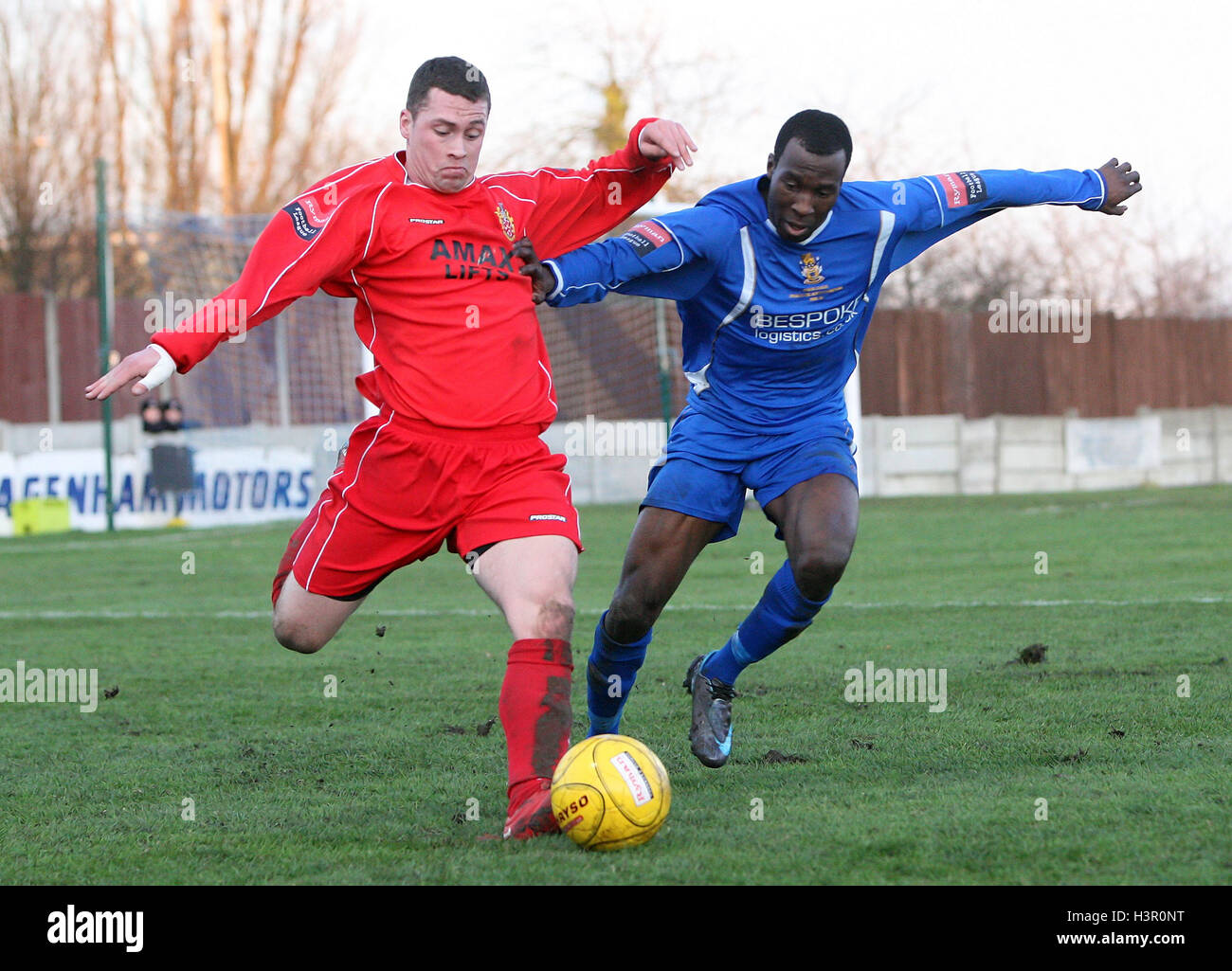 Junior Dadson of Aveley tussles with Billy Coyne of Hornchurch - Aveley ...