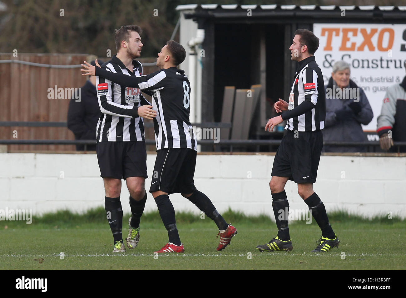 Michael Cheek of Heybridge (L) celebrates scoring the first goal for ...