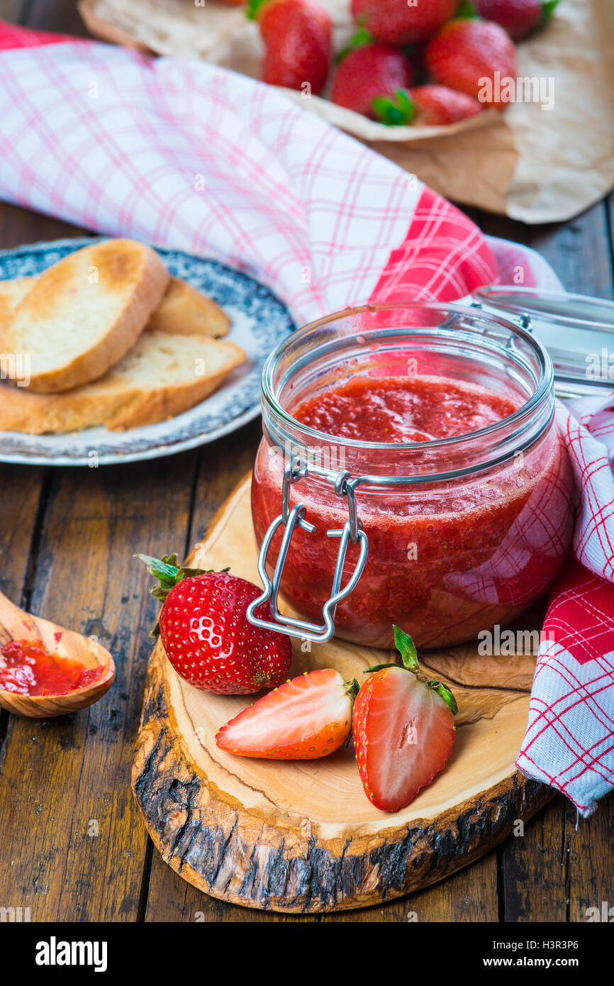 Homemade strawberry jam and toast for breakfast Stock Photo - Alamy