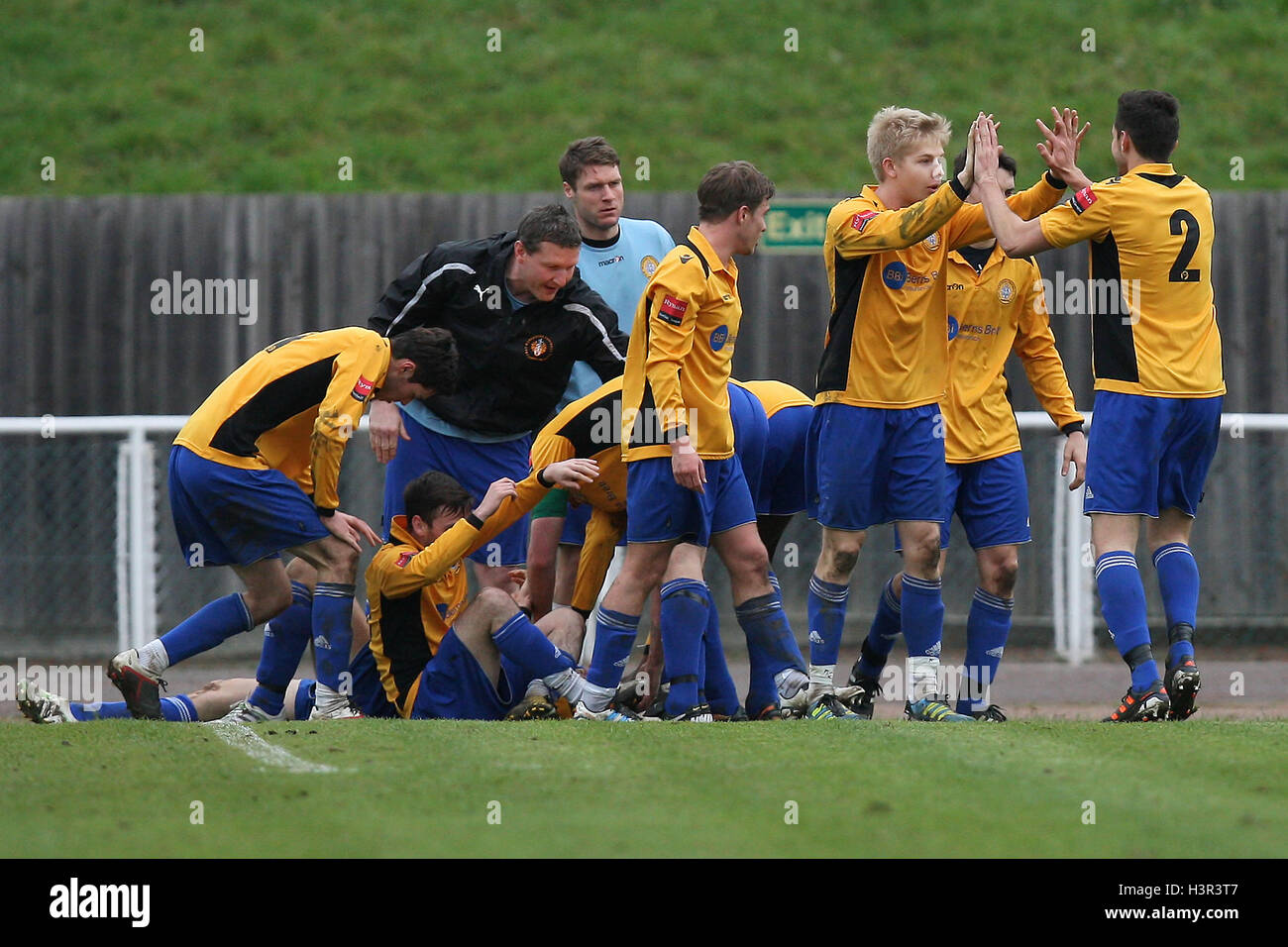 Cray players celebrate their first goal - AFC Hornchurch vs Cray ...