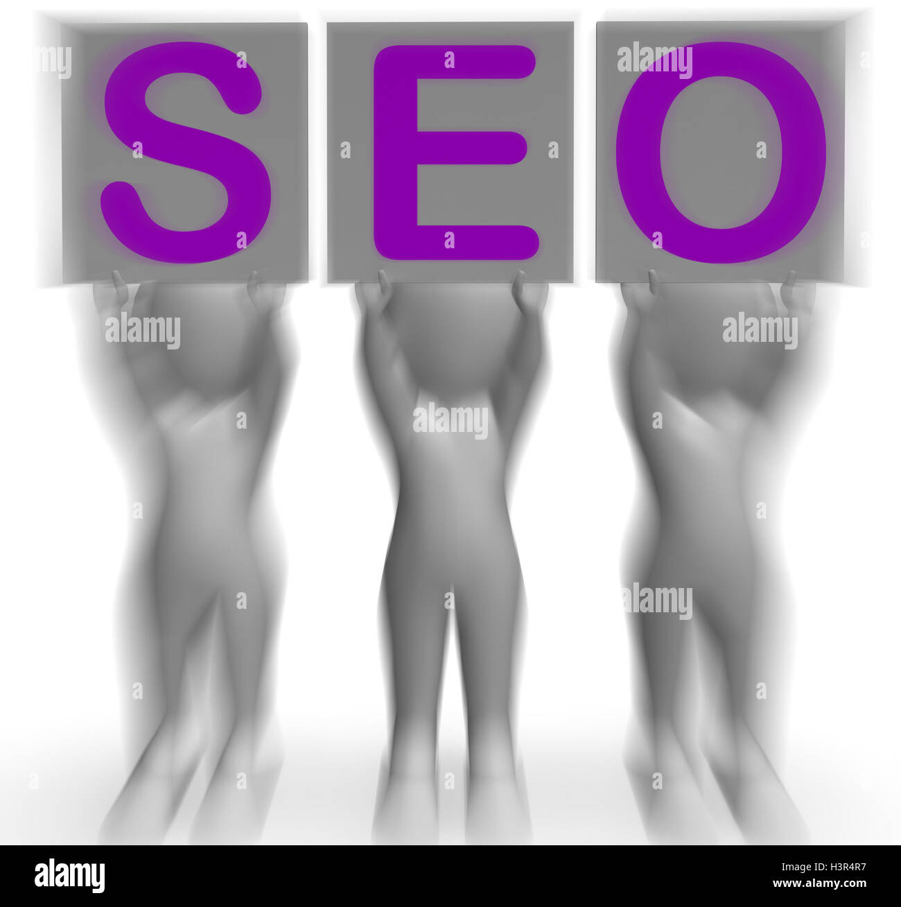 SEO Placards Mean Optimized Web Search And Development Stock Photo - Alamy