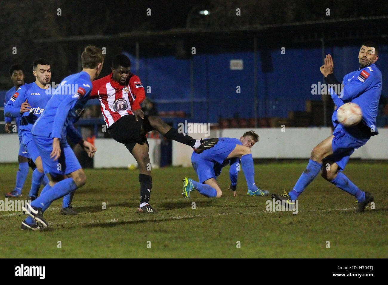 Junior Luke fires in a shot for Hornchurch - Redbridge vs AFC ...