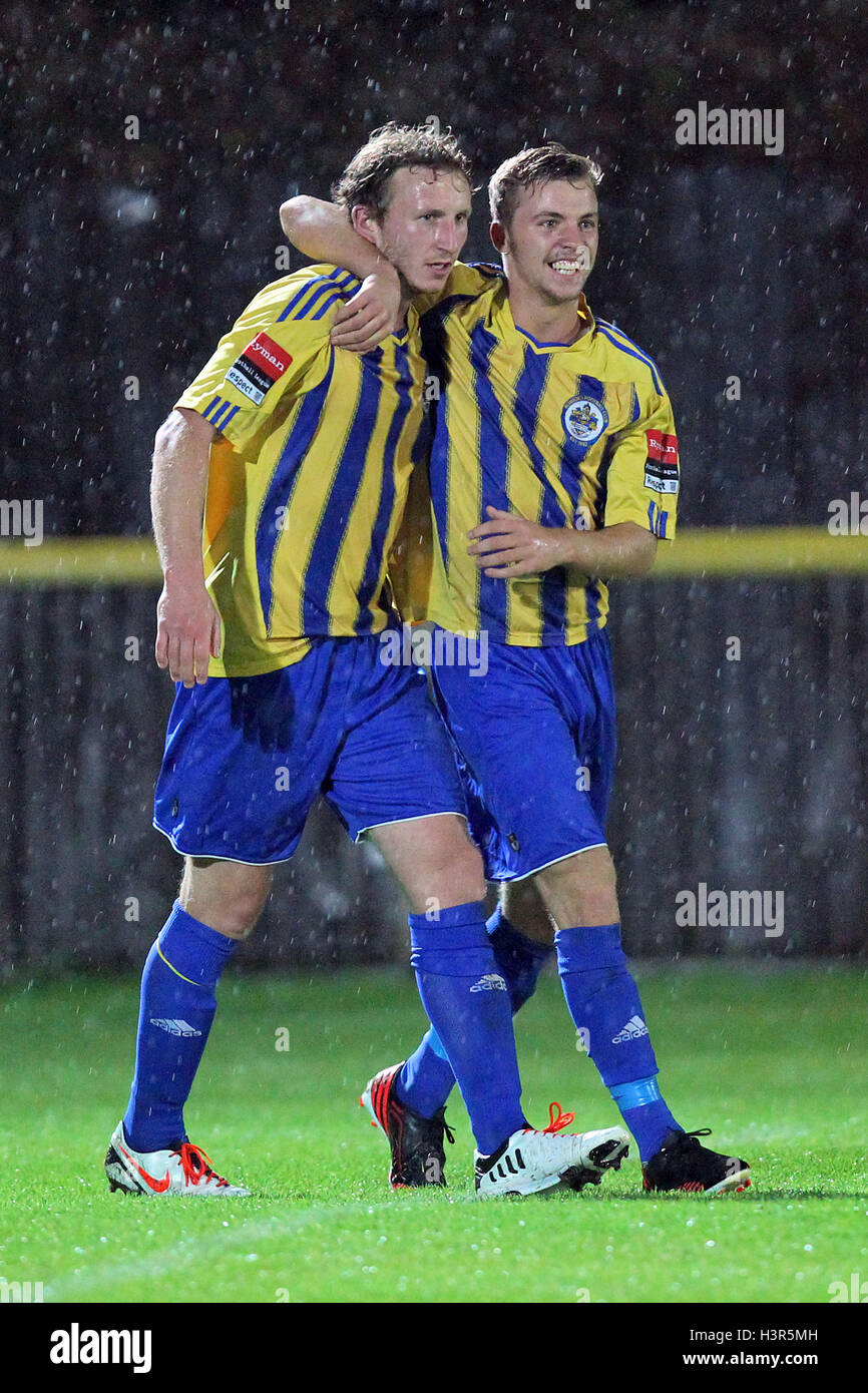 Eddie Hart of Romford (L) is congratulated on scoring the third goal ...