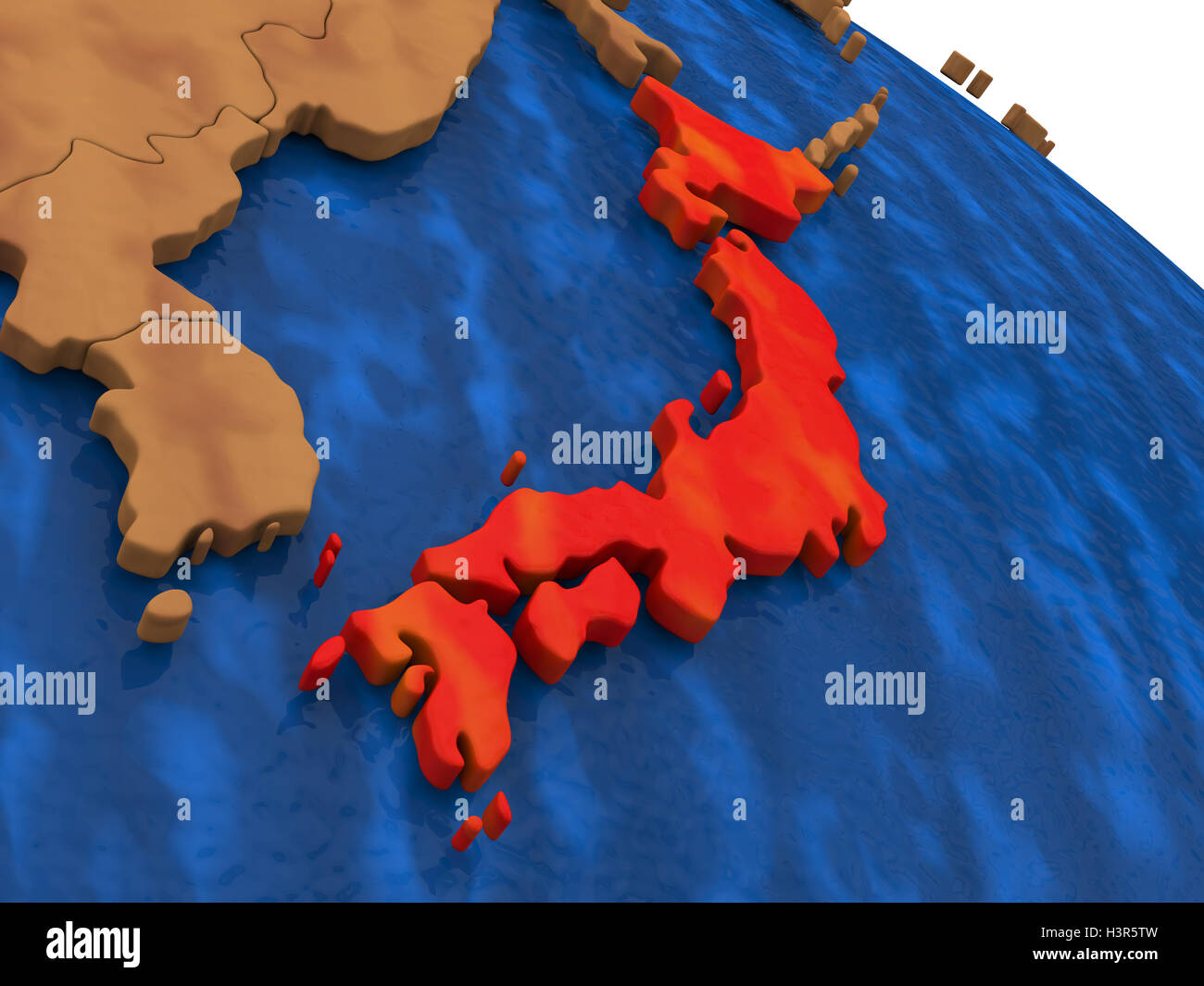 Map of Japan on wooden globe. 3D illustration Stock Photo - Alamy