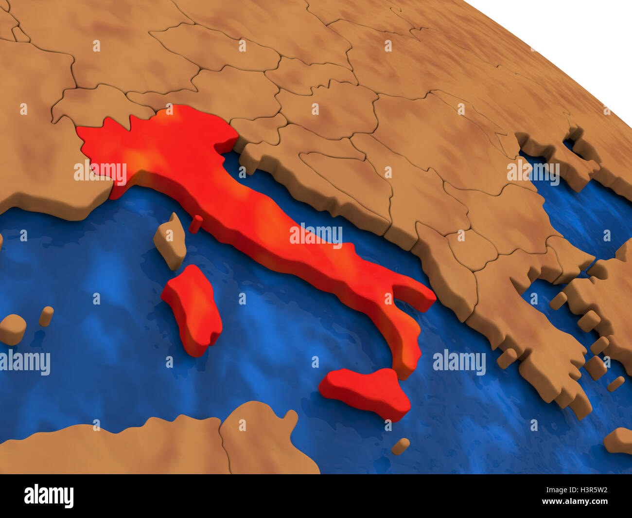 Map of Italy on wooden globe. 3D illustration Stock Photo - Alamy