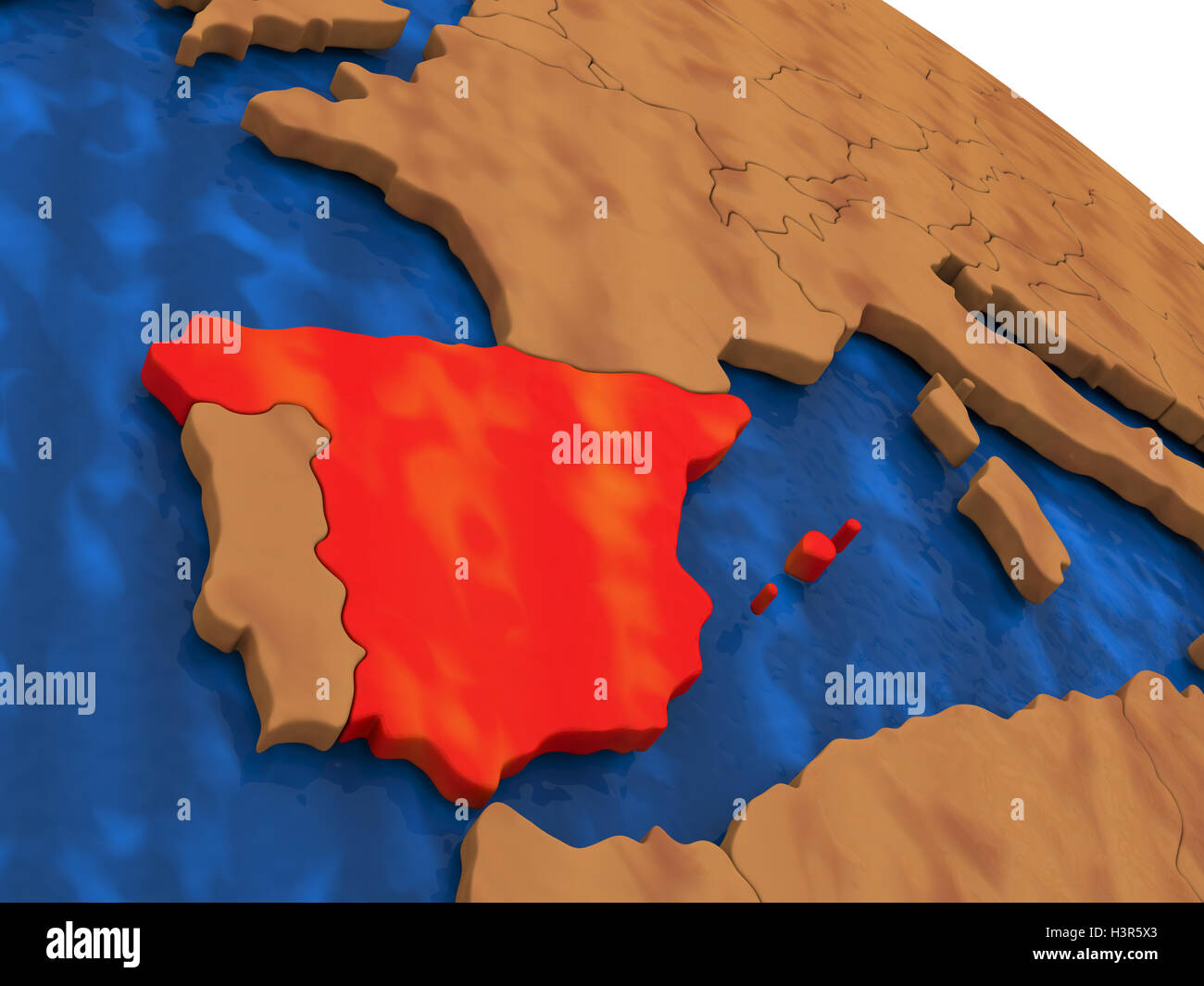 Map of Spain on wooden globe. 3D illustration Stock Photo - Alamy