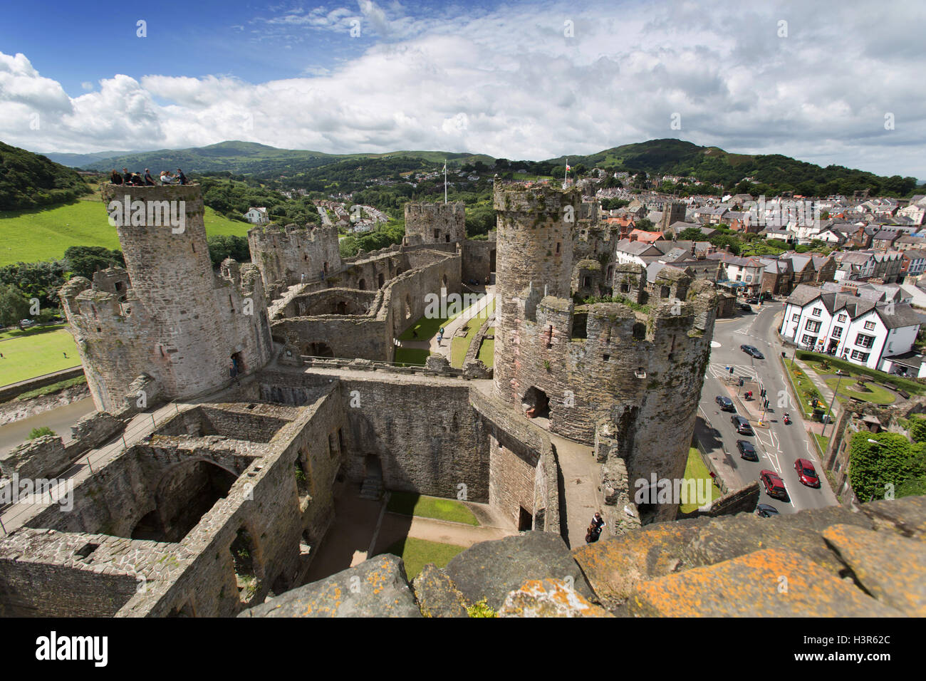 Town of Conwy, Wales. Picturesque elevated view of the historic Conwy ...