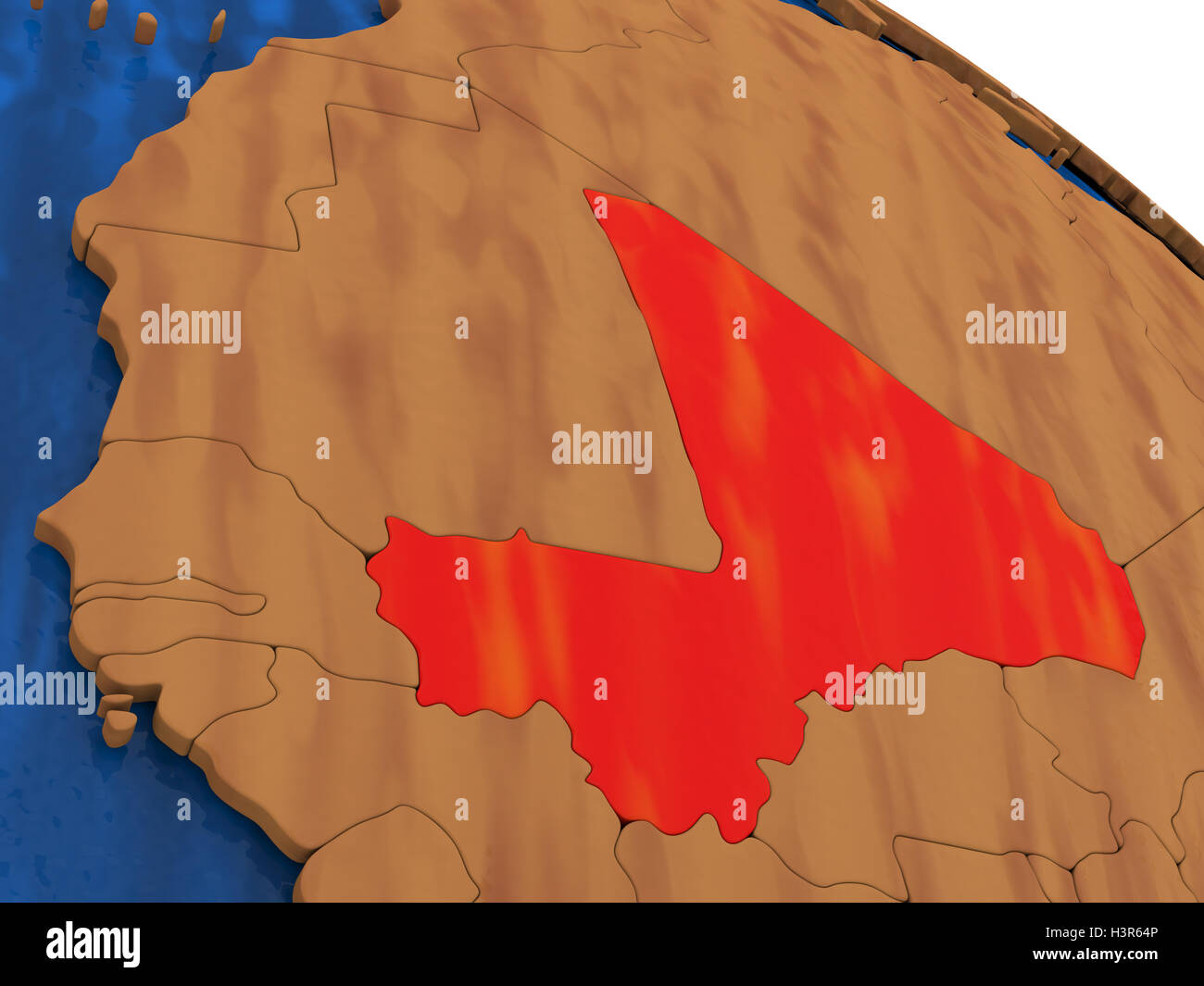 Map of Mali on wooden globe. 3D illustration Stock Photo - Alamy