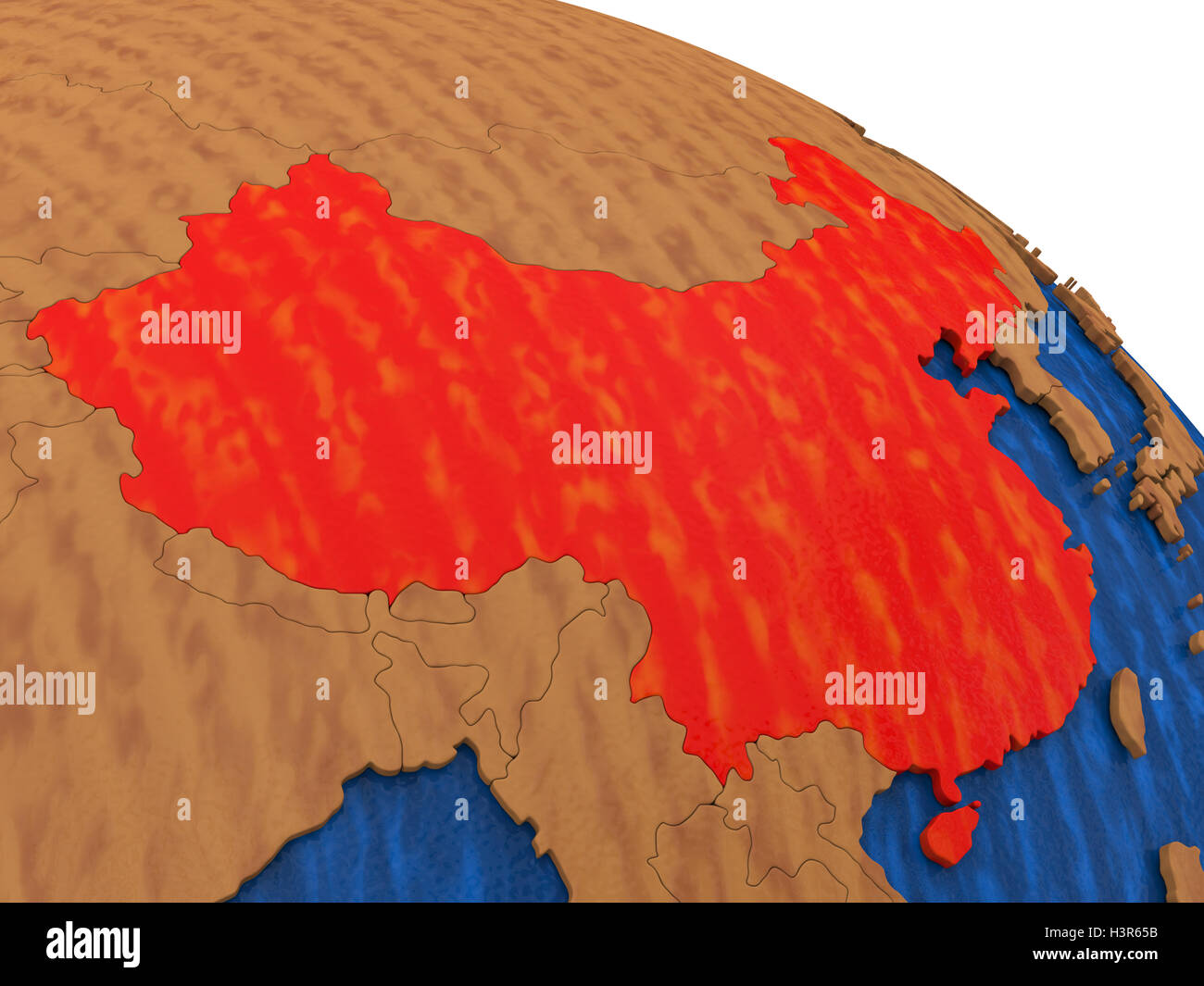 Map of China on wooden globe. 3D illustration Stock Photo - Alamy