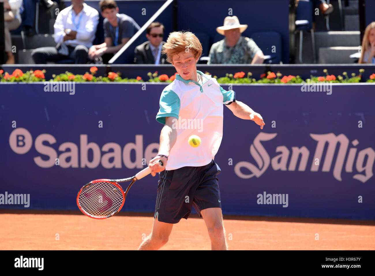 BARCELONA - APR 21: Andrey Rublev (tennis player from Russia) plays at ...