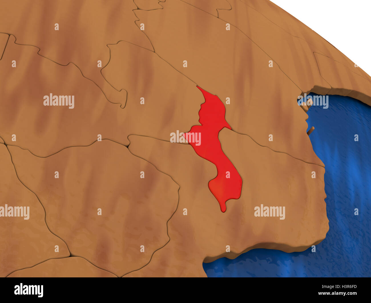 Map of Malawi on wooden globe. 3D illustration Stock Photo - Alamy