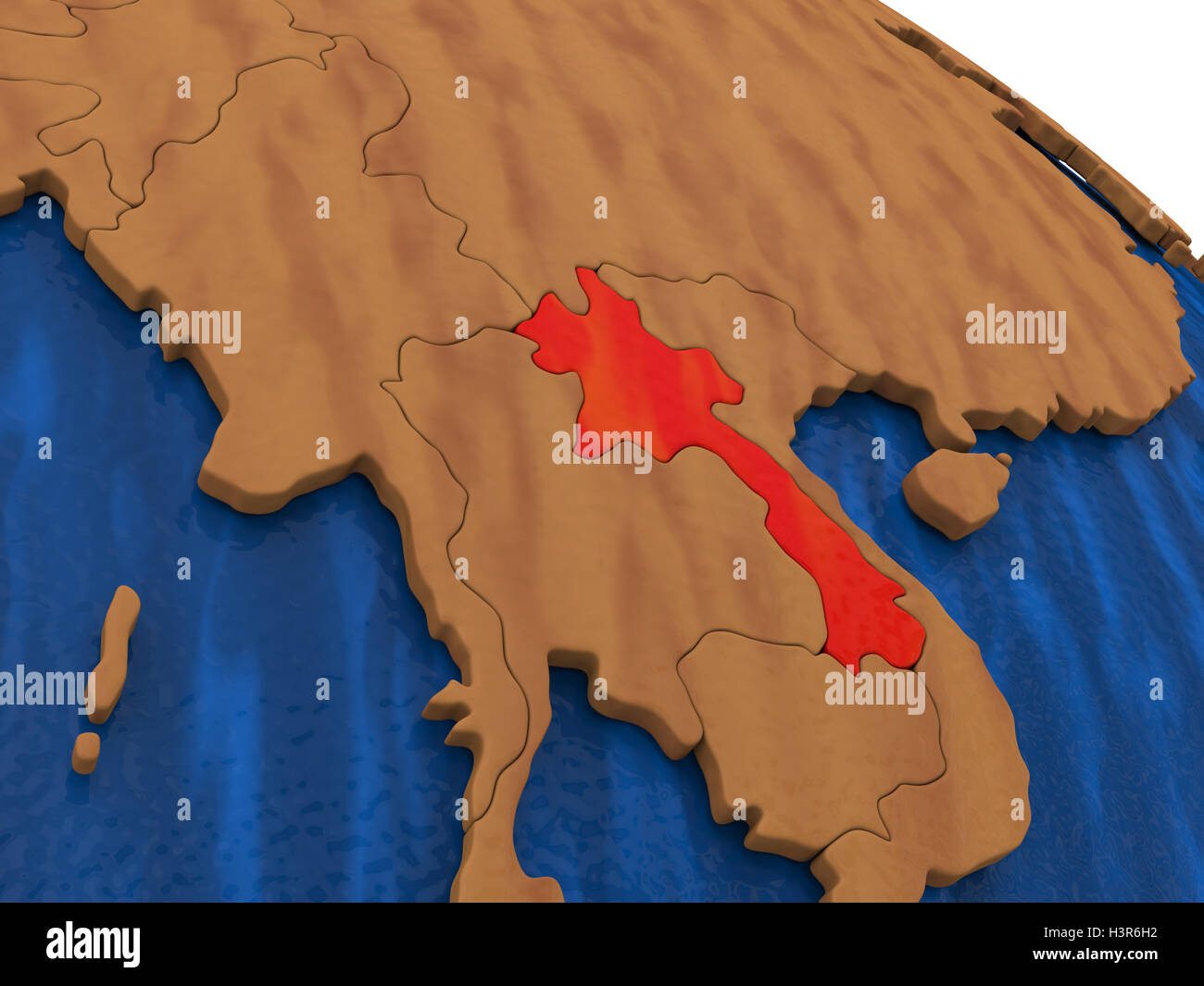 Map of Laos on wooden globe. 3D illustration Stock Photo - Alamy