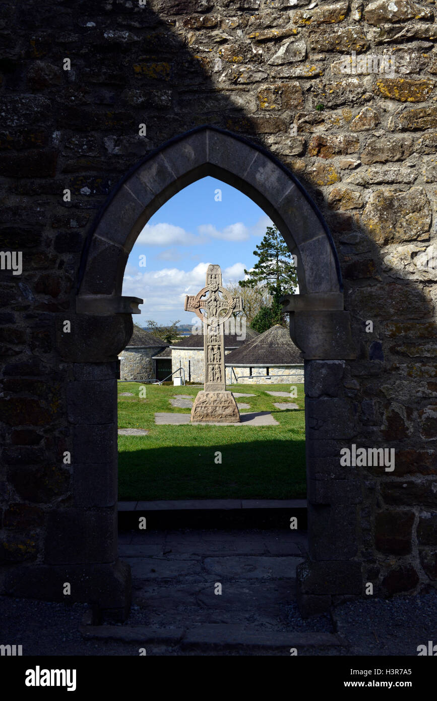 Stone carved high cross crosses Clonmacnoise Monastery monastic ...