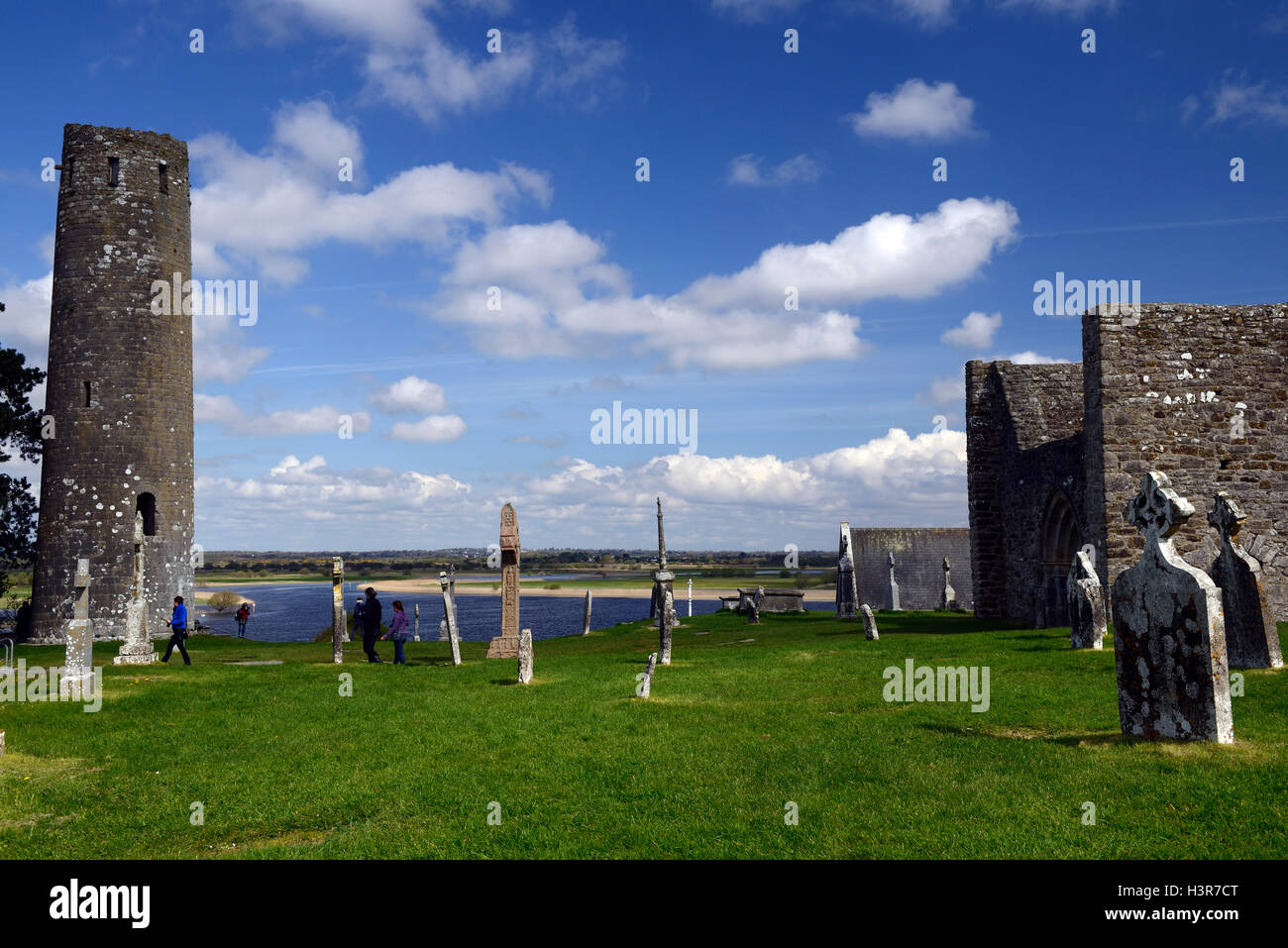 Clonmacnoise High Cross monastic settlement round tower carved stone ...