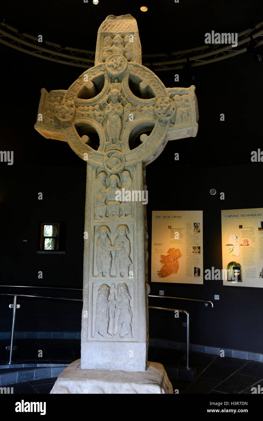 Clonmacnoise High Cross monastic settlement Tombstone monument display ...