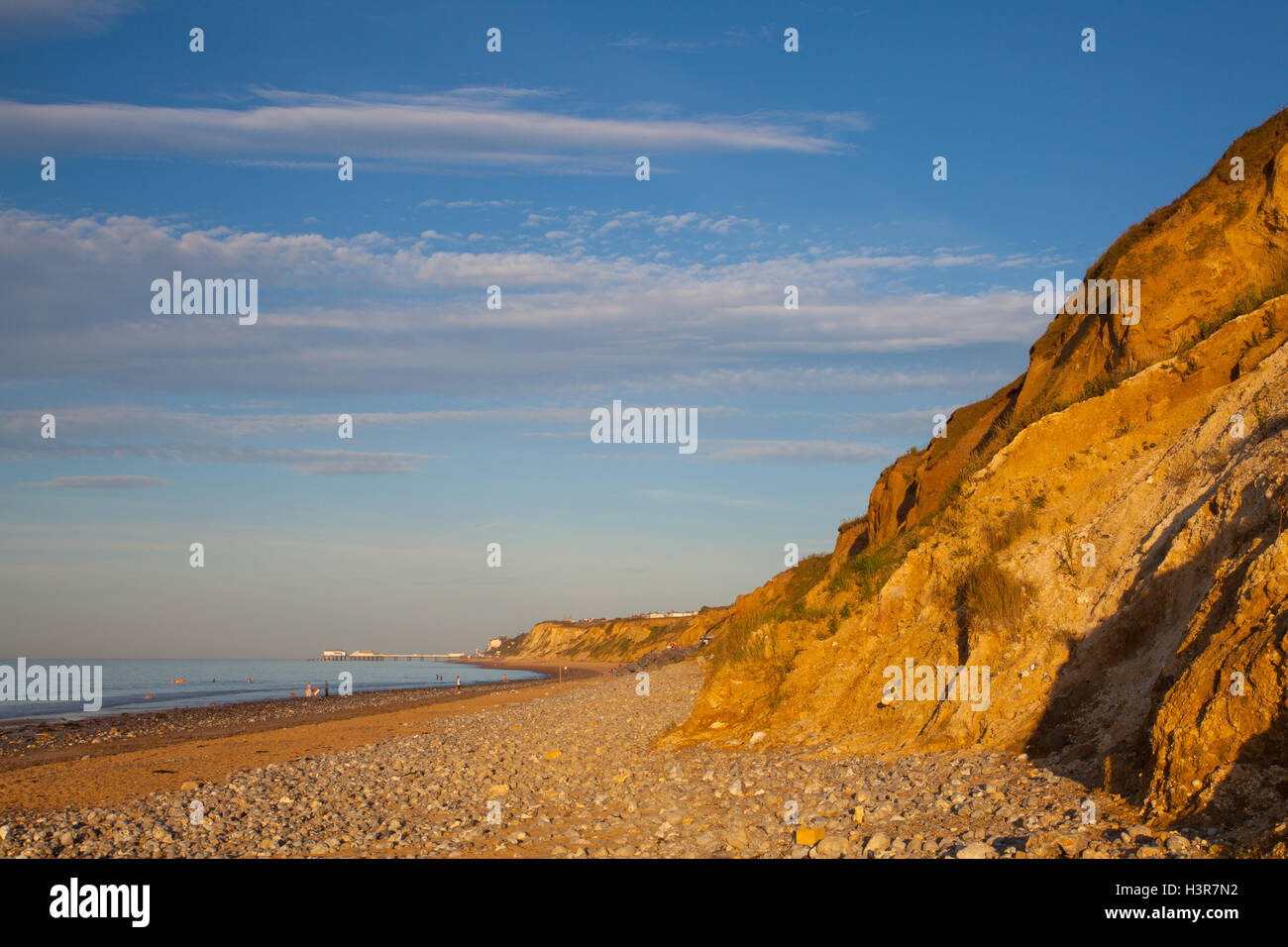 Sheringham beach and cliffs at sunset,Norfolk,England in summer Stock ...