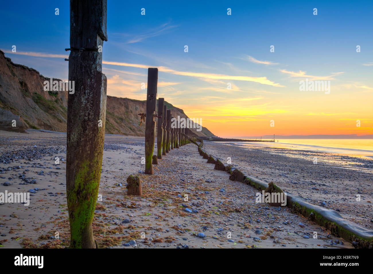 Sheringham beach and cliffs at sunset,Norfolk,England in summer Stock ...